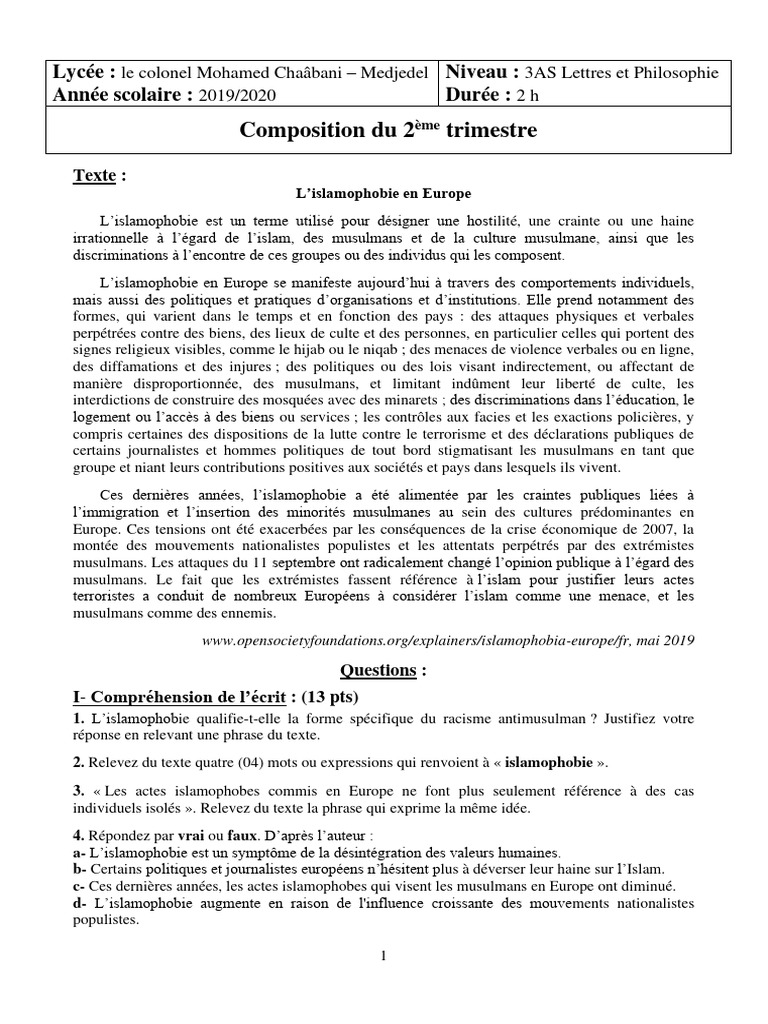 Dzexams 3as Francais 159693 | PDF