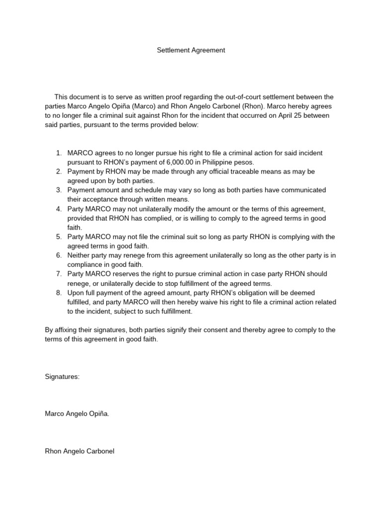 Settlement Agreement | PDF