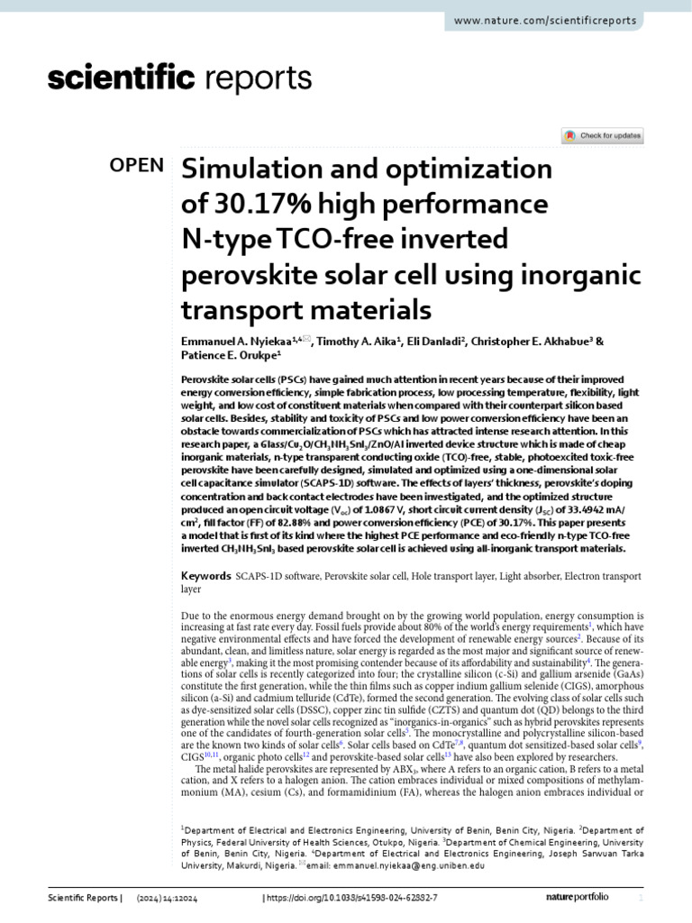 Simulation and Optimization of 30.17% High Performance N Type TCO Free ...