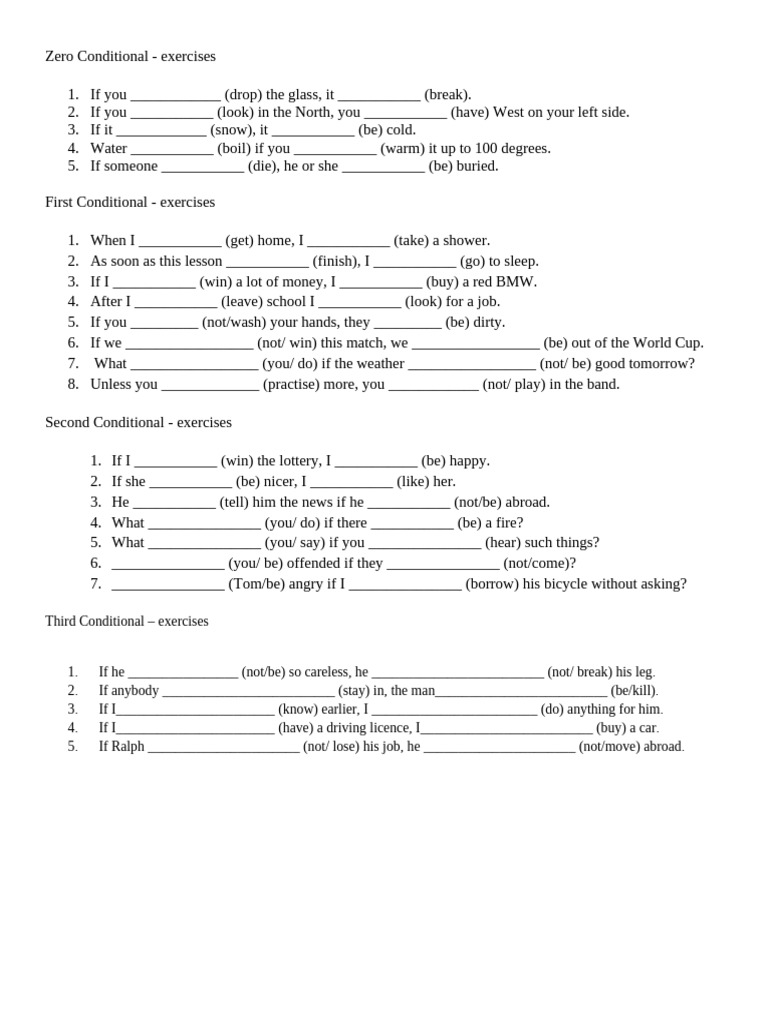 conditionals 0,1,2,3 | PDF