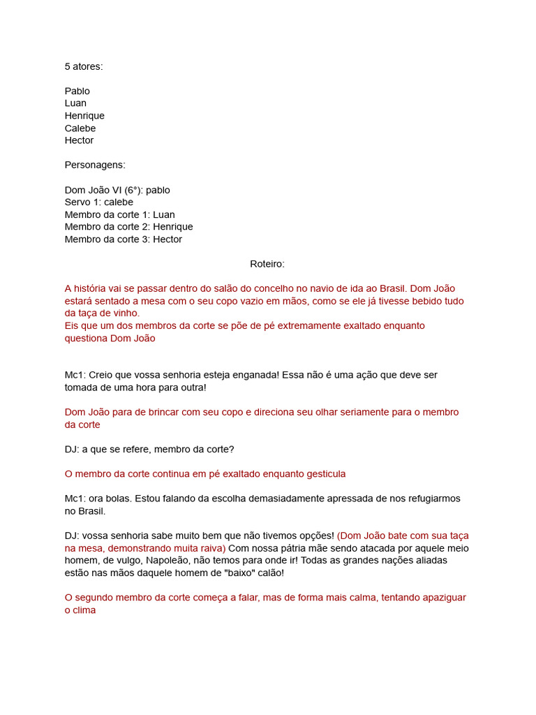 Roteiro do trabalho de história | PDF