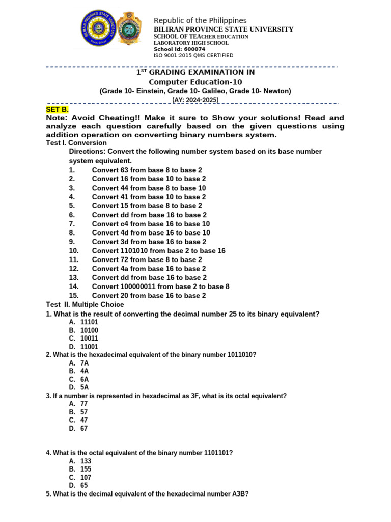 FINAL 1ST Grading Grade 10 Exam (Autosaved) | PDF