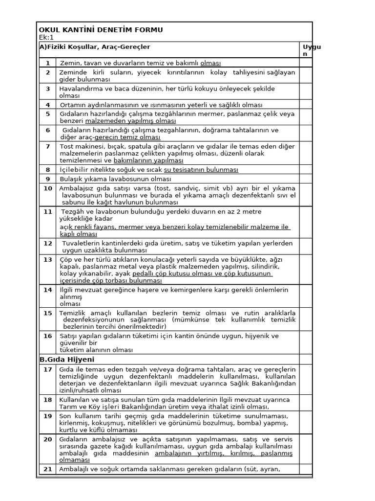 Kantin Denetim Formu | PDF