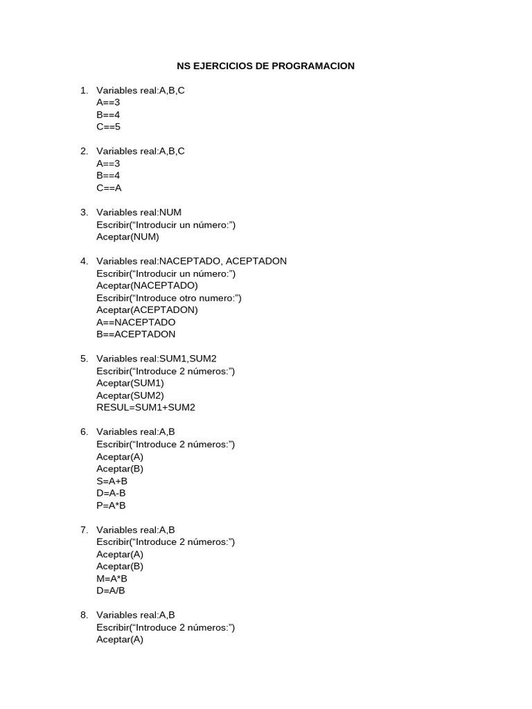 Ns Ejercicios de Programacion | PDF