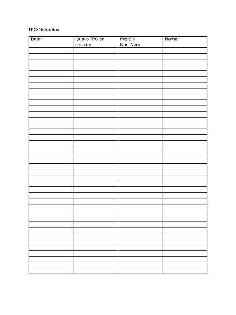 TPC Mentorias Tabela | PDF