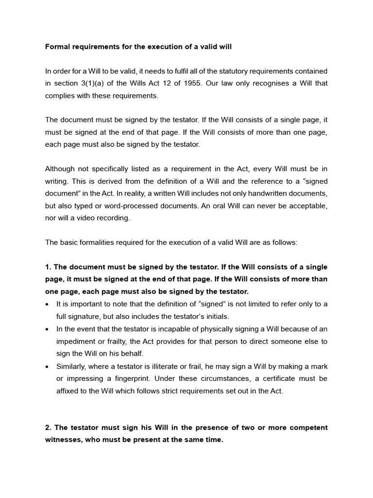 Formal Requirements For The Execution of A Valid Will | PDF