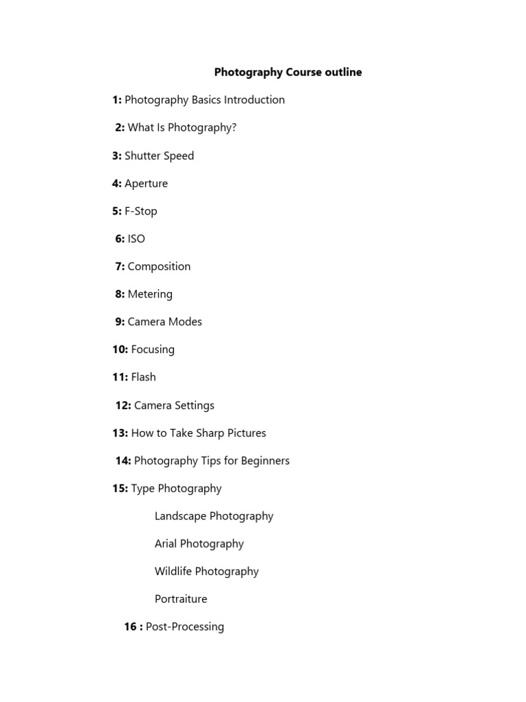 Photography Course Outline | PDF
