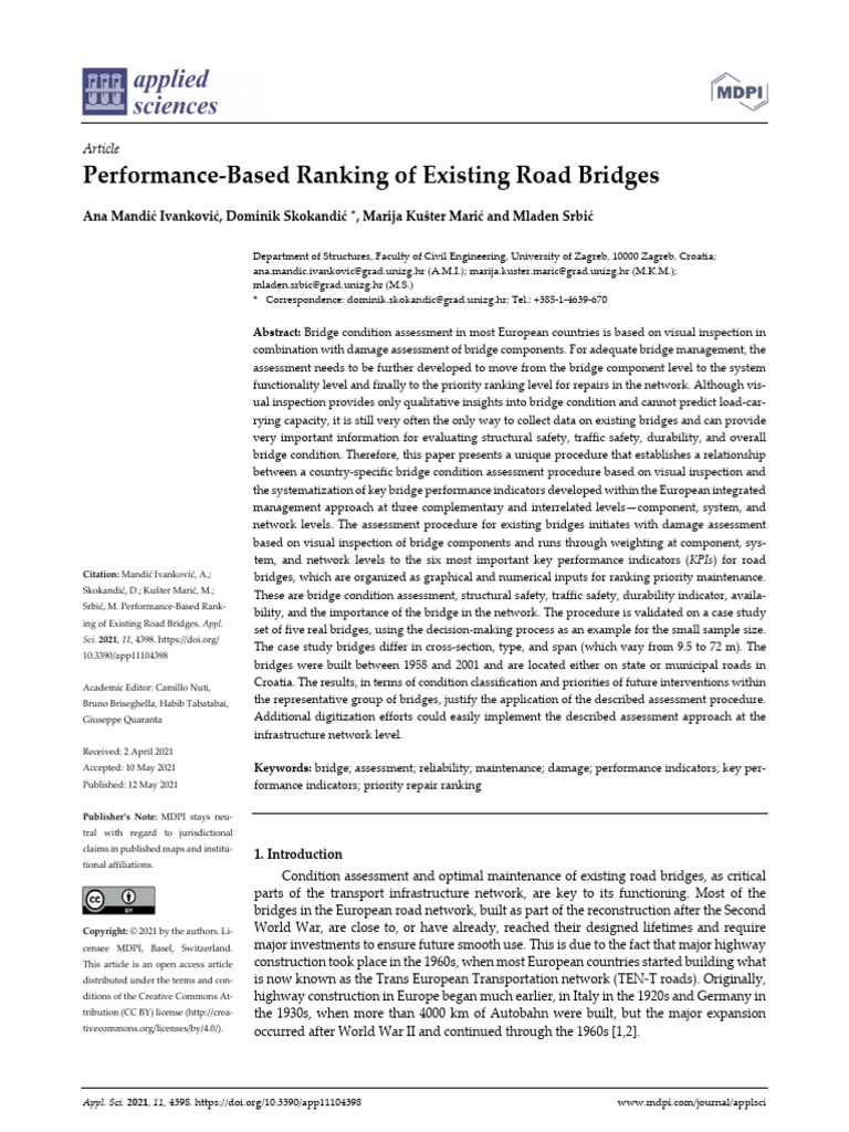Performance-Based Ranking of Existing Road Bridges | PDF | Life Cycle ...