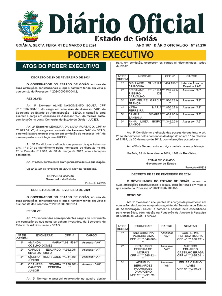Poder Executivo: Estado de Goiás | PDF
