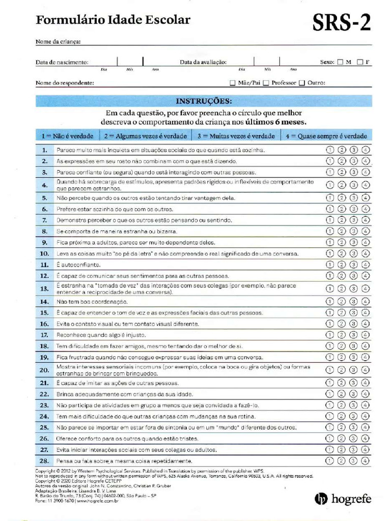 Teste Srs2 - Idade Escolar | PDF