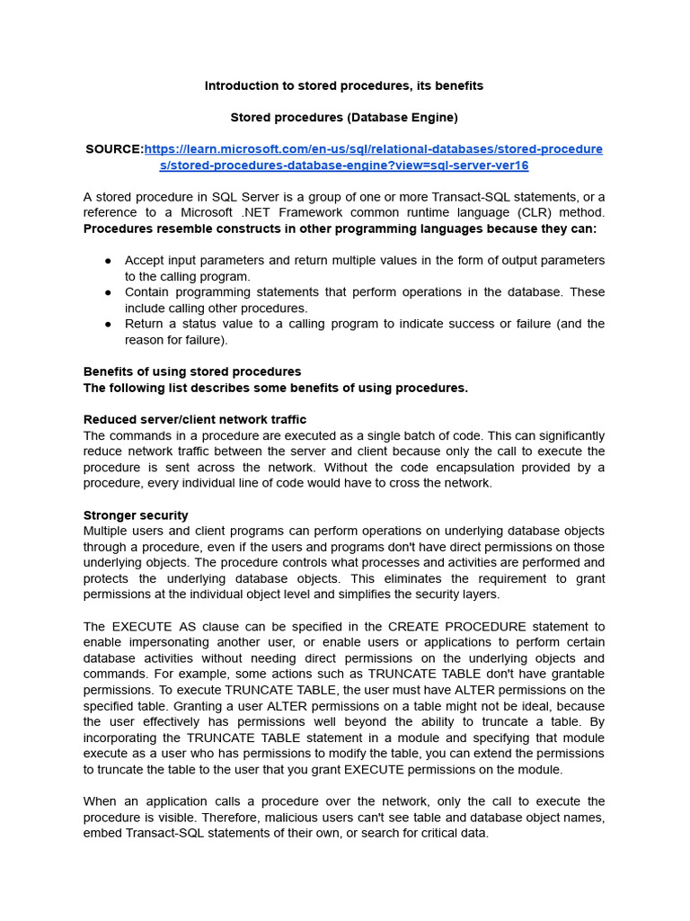 Introduction To Stored Procedures Its Benefits | PDF | Databases ...