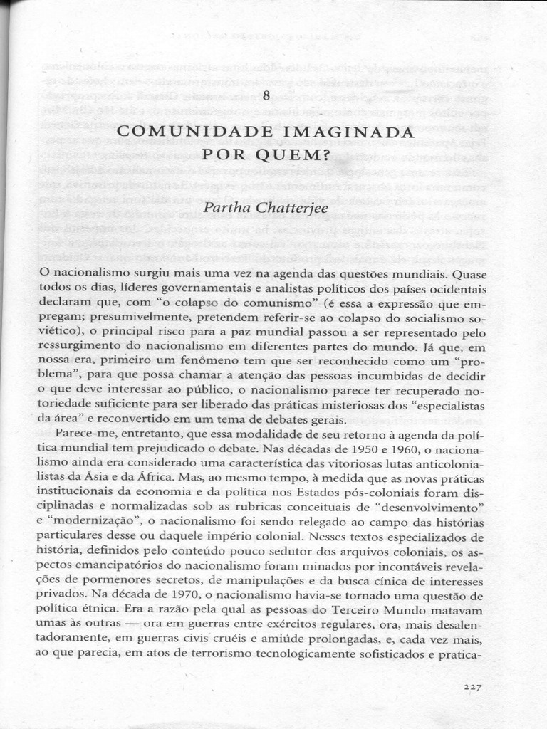 CHATTERJEE, Partha. Comunidade Imaginada Por Quem (Artigo) | PDF