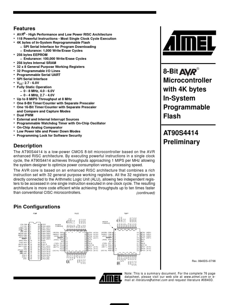 8-Bit Microcontroller With 4K Bytes In-System Programmable Flash ...
