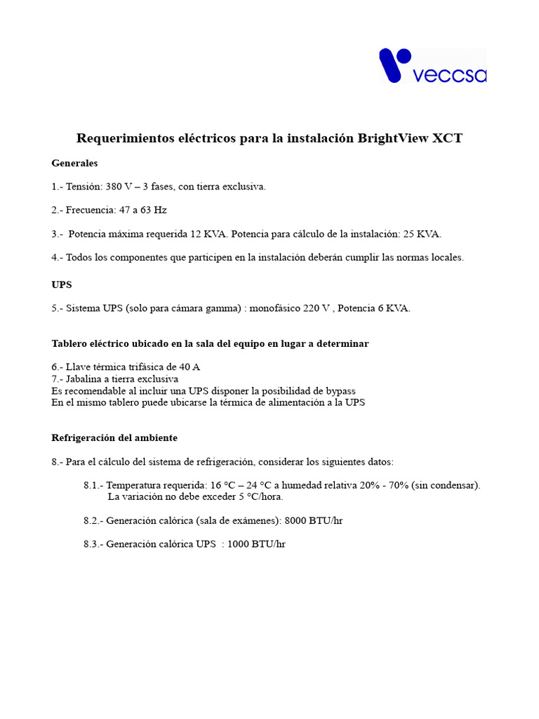 Requisitos Eléctricos BrightView XCT | PDF
