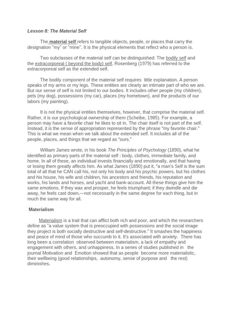 Lesson 8 Material Self | PDF