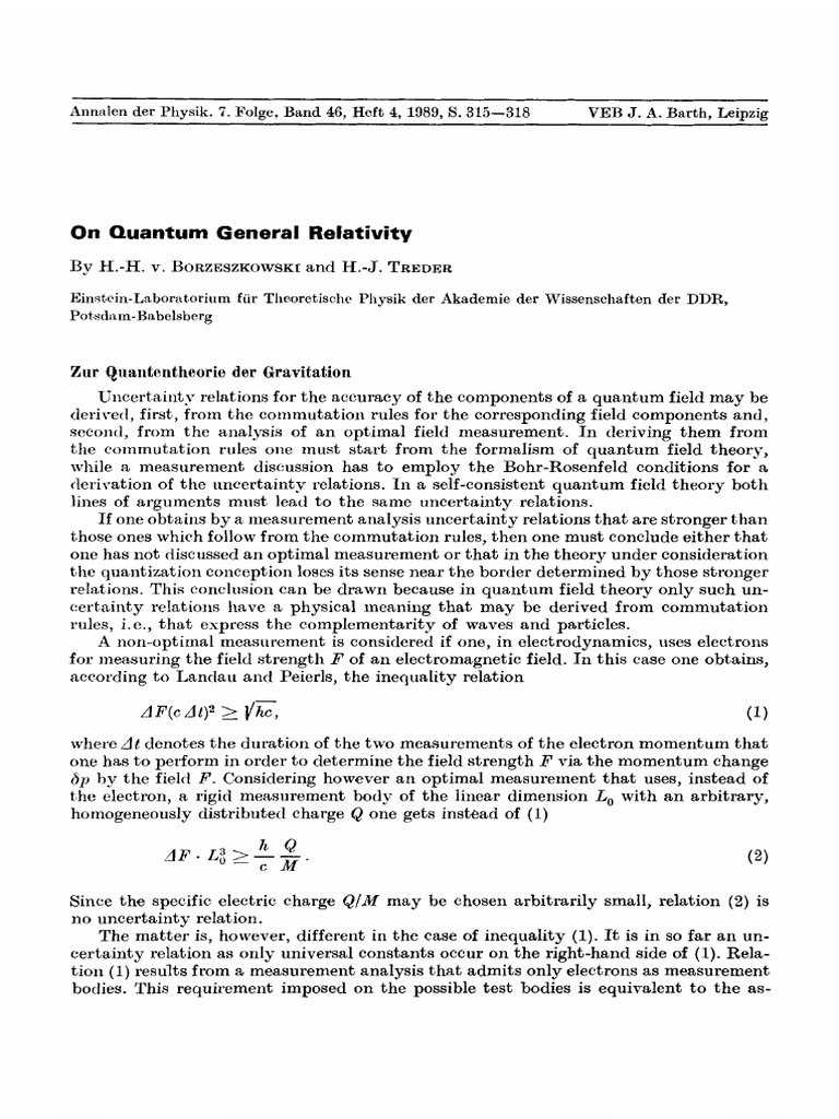 Quantum General Relativity: H.-H. H.-J | PDF