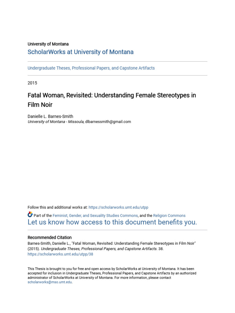 Fatal Woman Revisited - Understanding Female Stereotypes in Film | PDF
