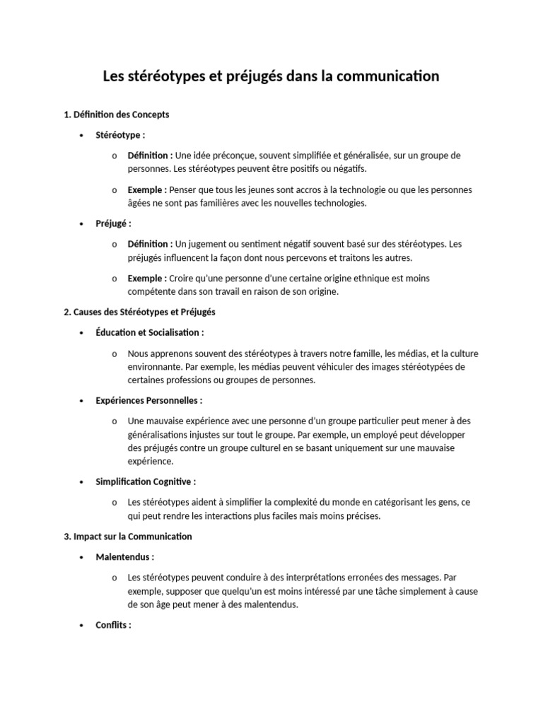 À Retenir - Les Stéréotypes Et Préjugés Dans La Communication | PDF