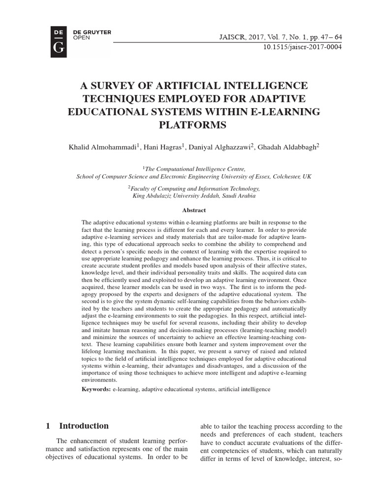A Survey of Artificial Intelligence Techniques Employed For Adaptive ...