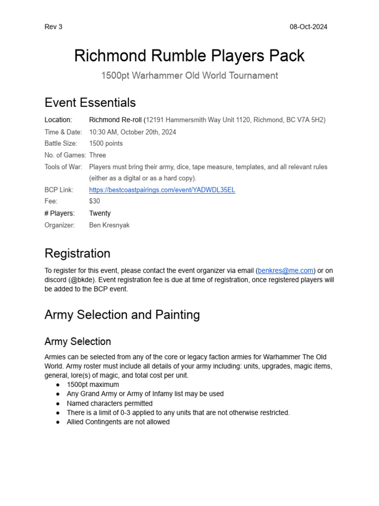 Richmond Rumble: 1500pt Tournament | PDF