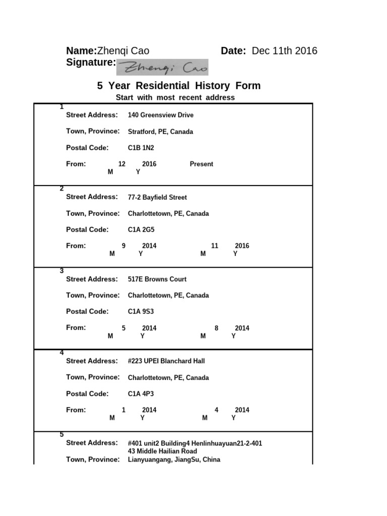 Updated Address History Form | PDF