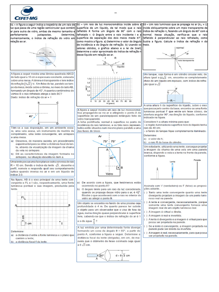 Lista-III Óptica | PDF | Métodos e Materiais de Ensino