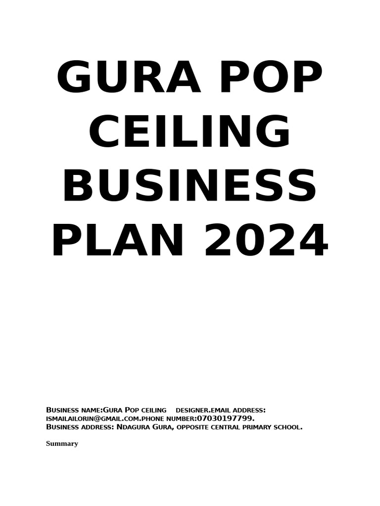 Gura POP Ceiling Business Plan | PDF