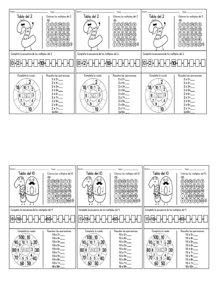 Fichas Multiplicacion Tablas Del 2 - 5 y 10 | PDF