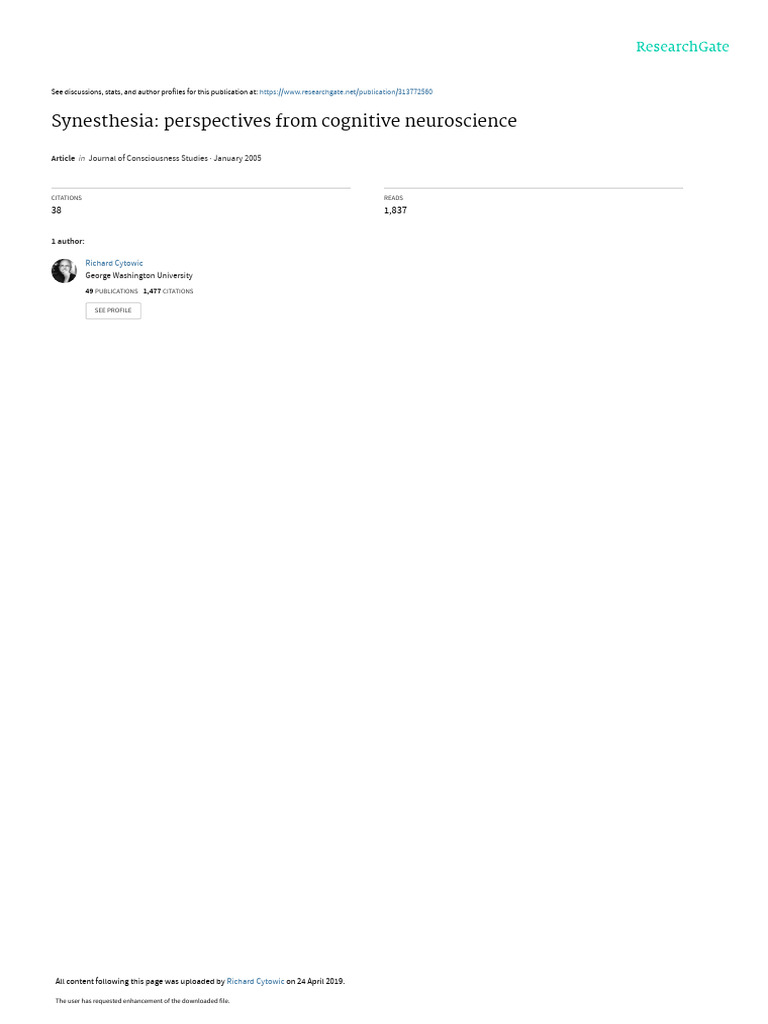 Synesthesia PerspectivesfromCognitiveSciences Review | PDF