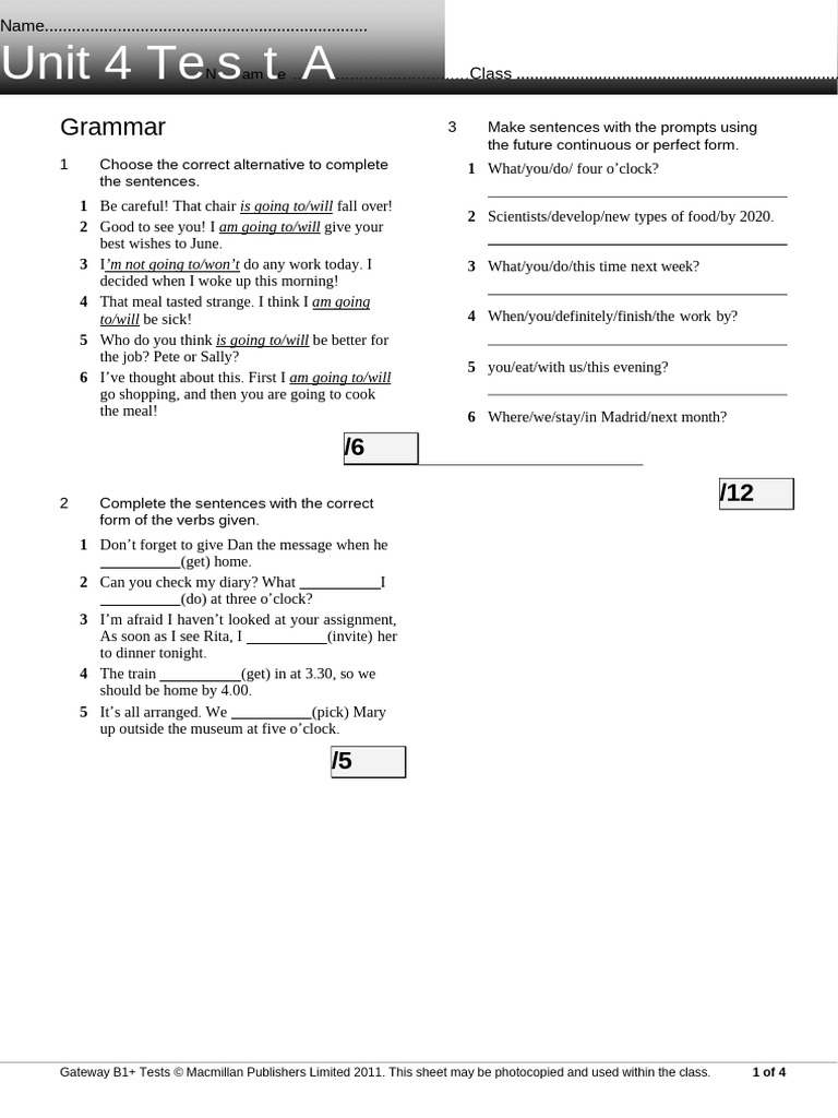 Gateway b1 Test Unit 4 | PDF