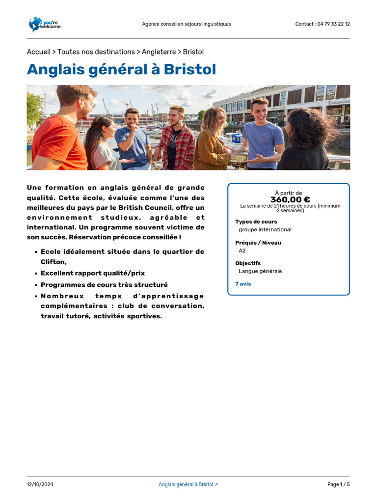 Anglais Général à Bristol - Séjour Linguistique | PDF | Career & Growth