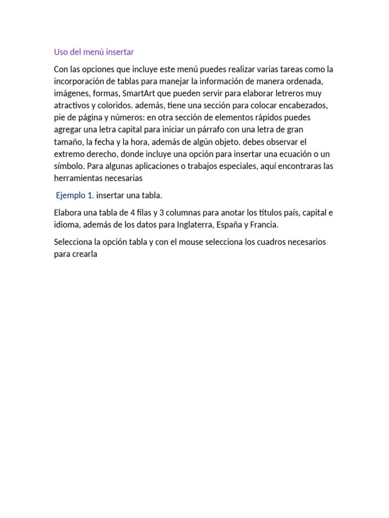 Uso Del Menú Insertar | PDF