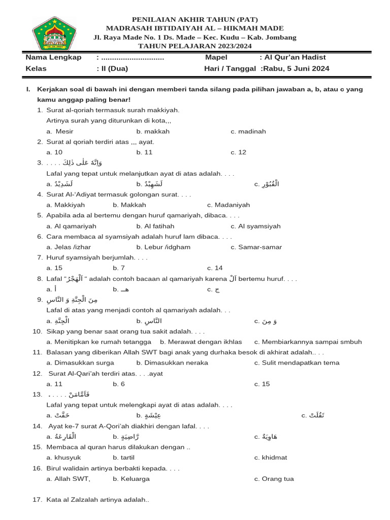 Kamis, Quran Bing Kls 2 | PDF