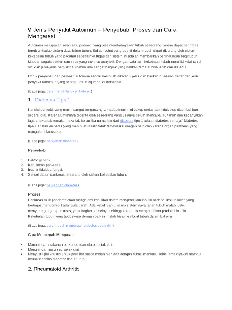 9 Jenis Penyakit Autoimun | PDF