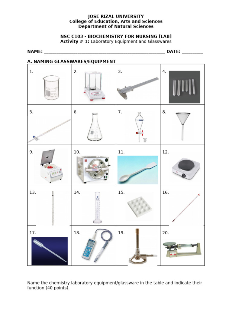 Week 2 - Lab Activity 1 - Lab Glasswares and Equipment-1 | PDF