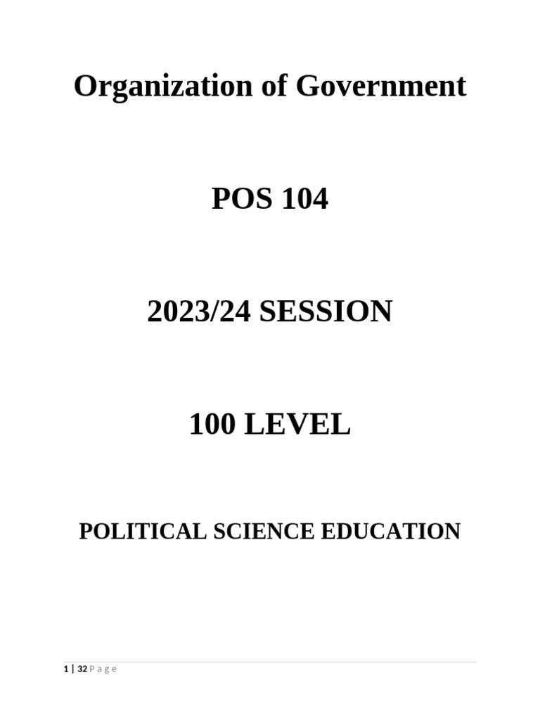 POS 104 Organisation of Govt Lecture Note | PDF