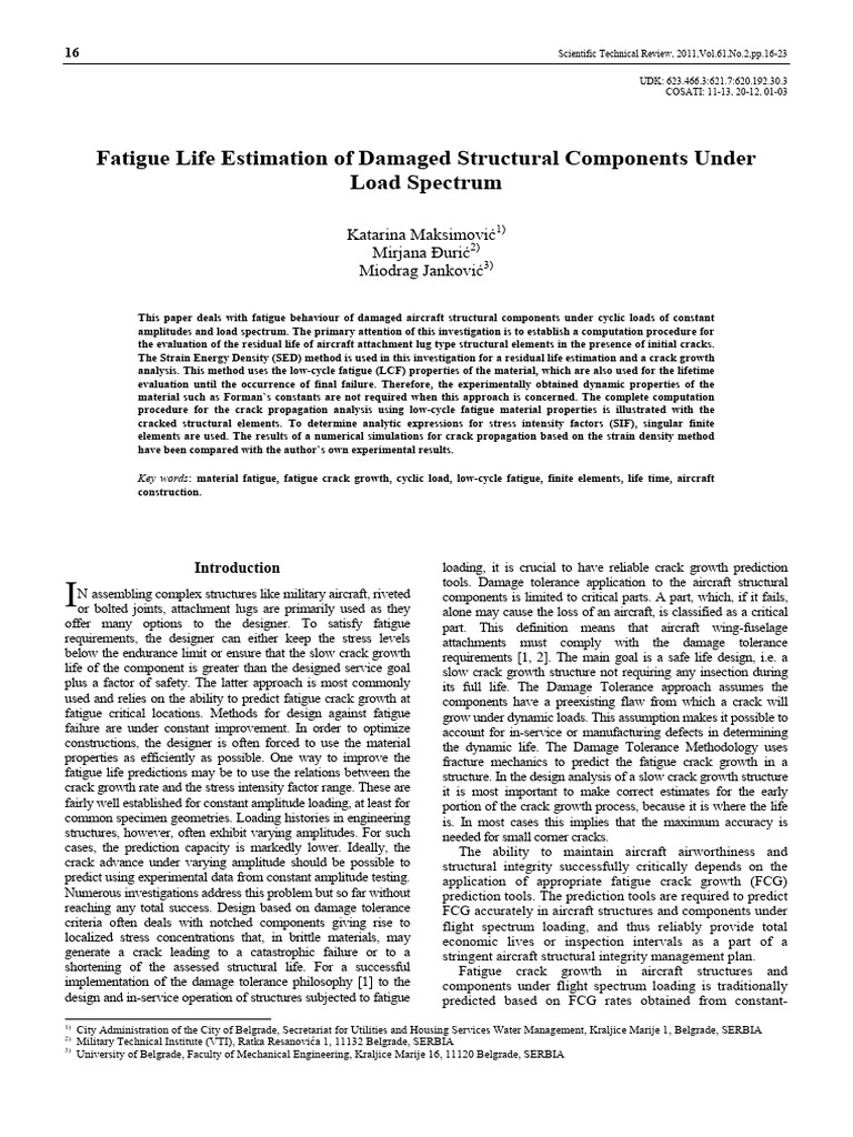Fatigue Life Estimation of Damaged Structural Components Under Load ...