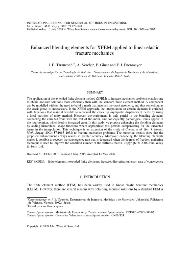 Enhanced Blending Elements For XFEM Applied To Linear Elastic Fracture ...