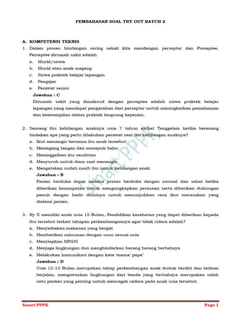 Pembahasan TO PPPK Perawat Batch 2 - Smart PPPK | PDF