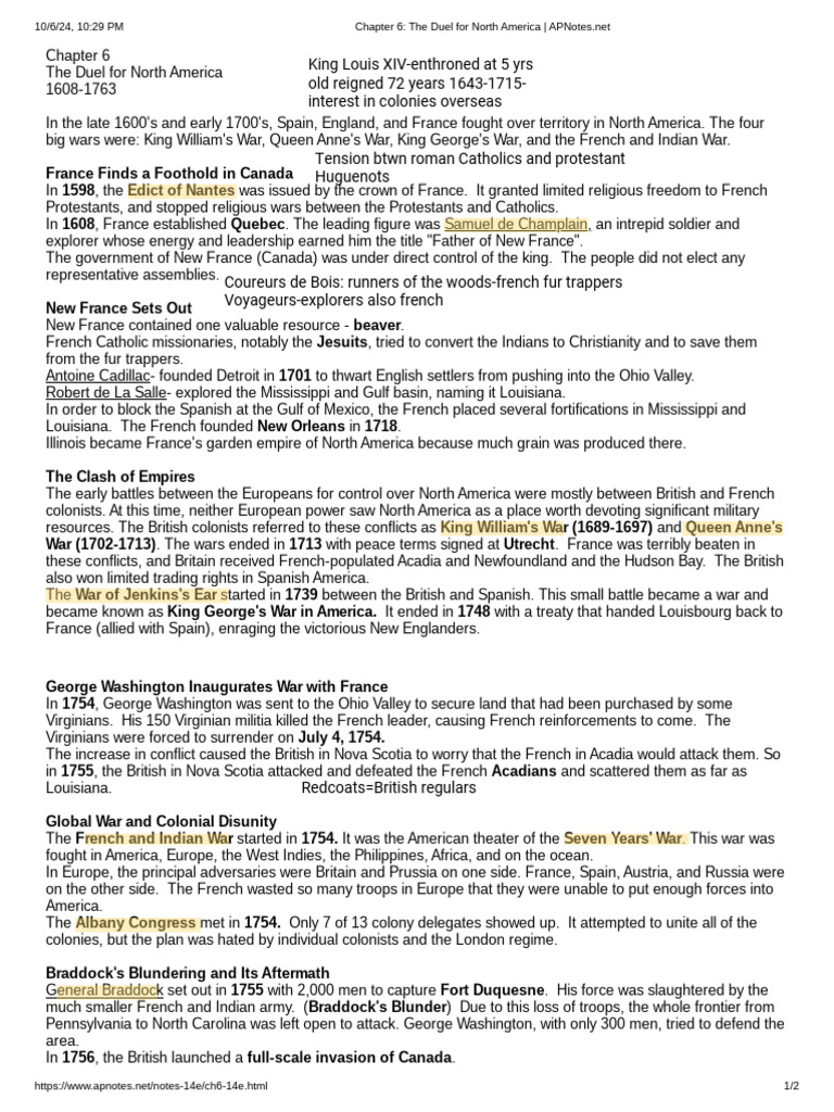 Chapter 6_ The Duel for North America _ APNotes.net | PDF