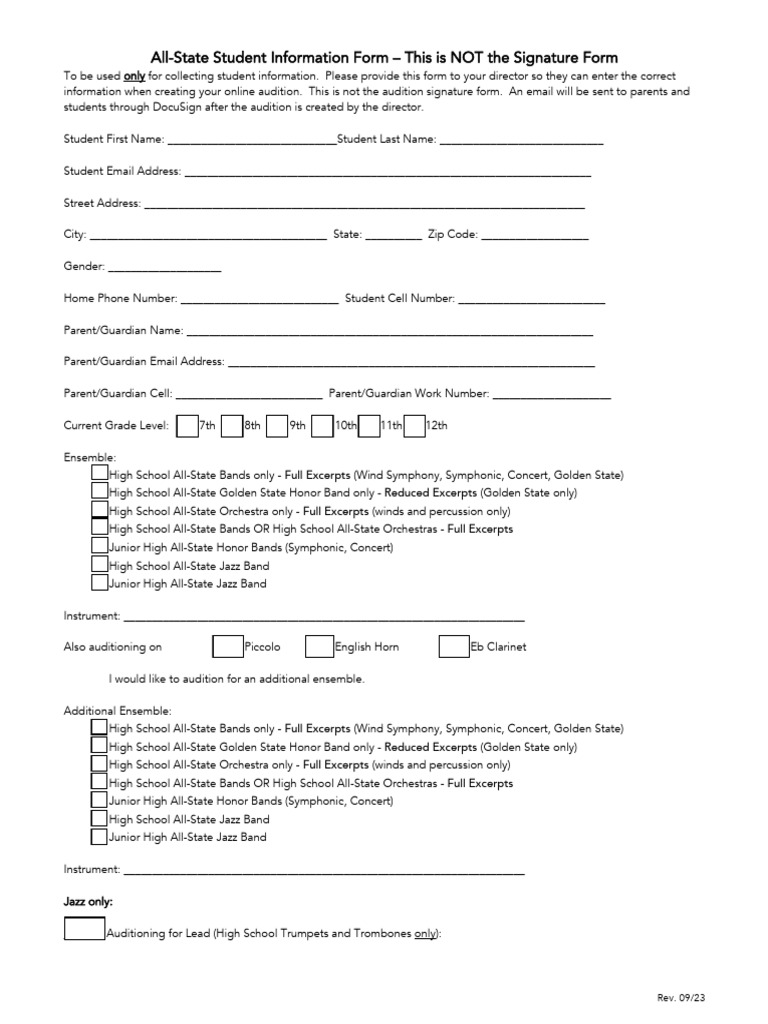 2024-2025 CBDA All-State Student Information Collection Form | PDF