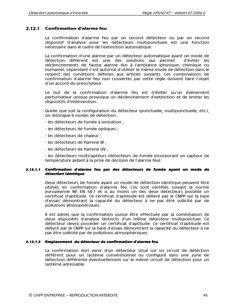 Confirmation D'alarme Feu: Détection Automatique D'incendie Règle APSAD ...