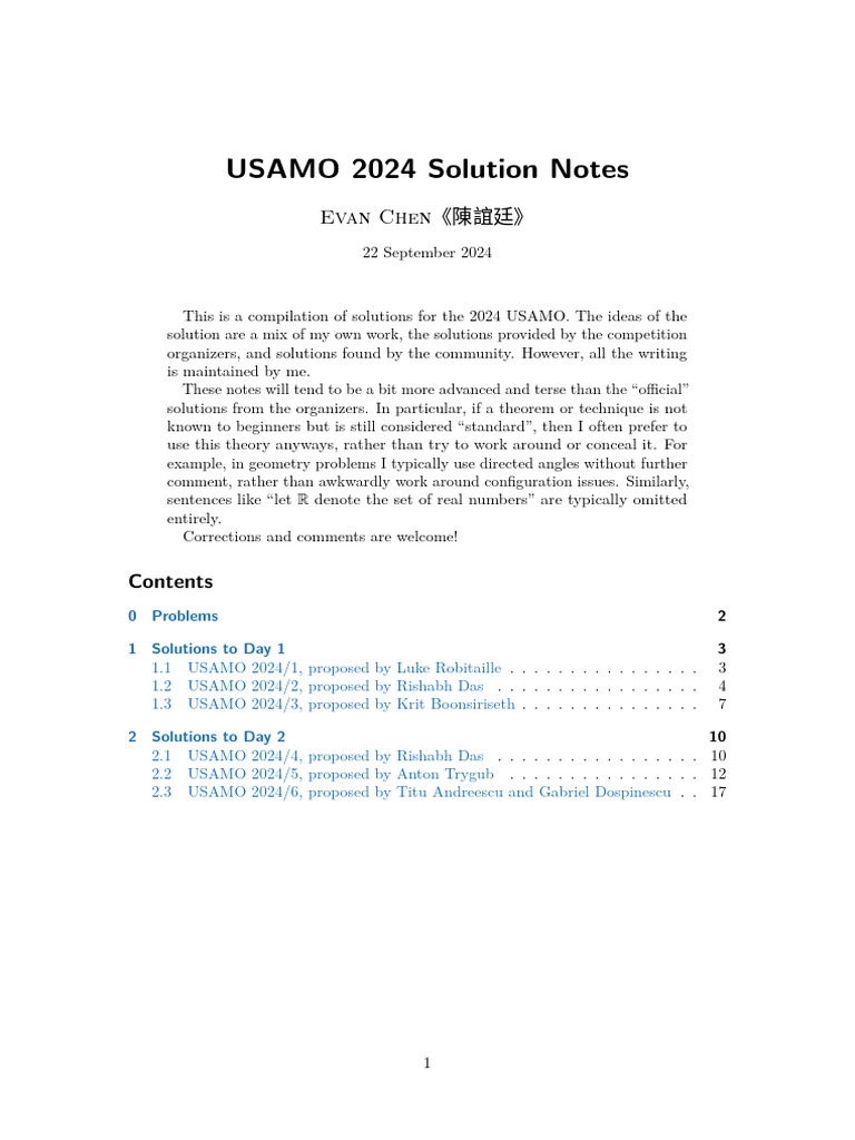 USAMO 2024 Notes | PDF
