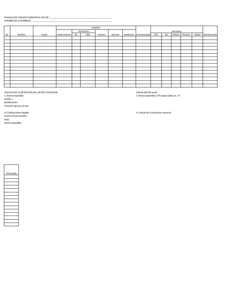 Formato de Planilla de Sueldos Contabilidad | PDF