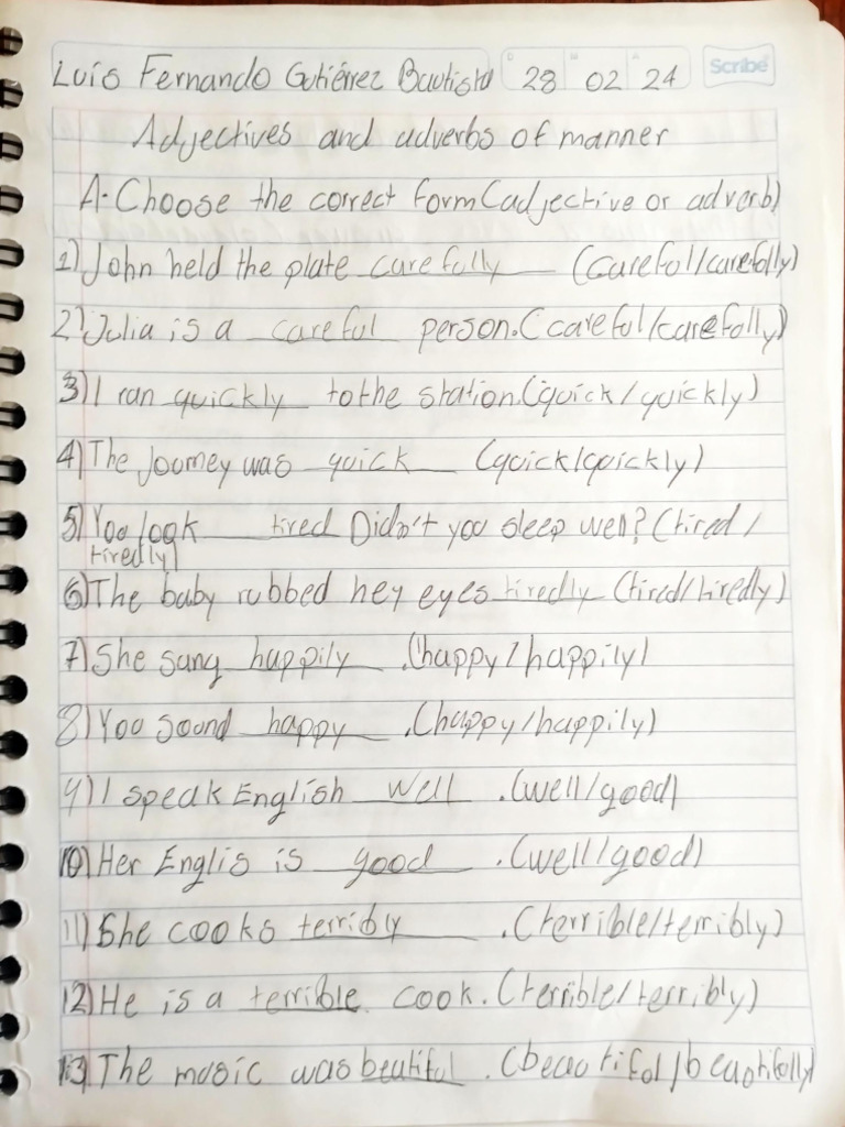 Adjectives and Adverbs of Manner | PDF