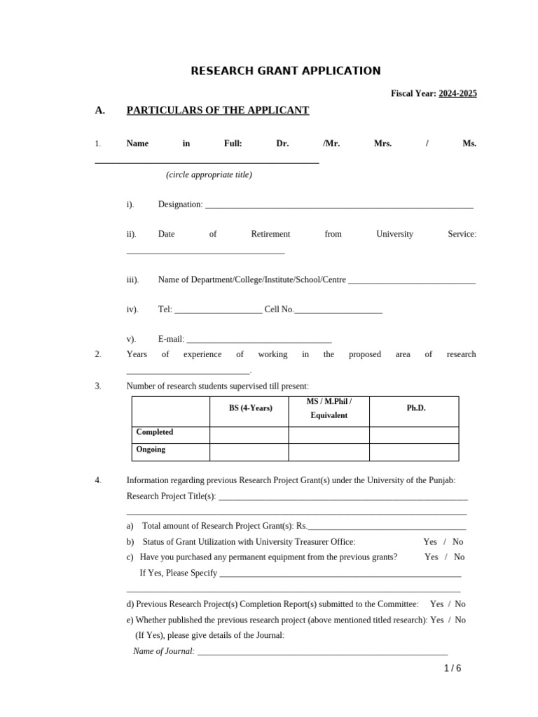 Template and Form For PU Research Grant Application | PDF