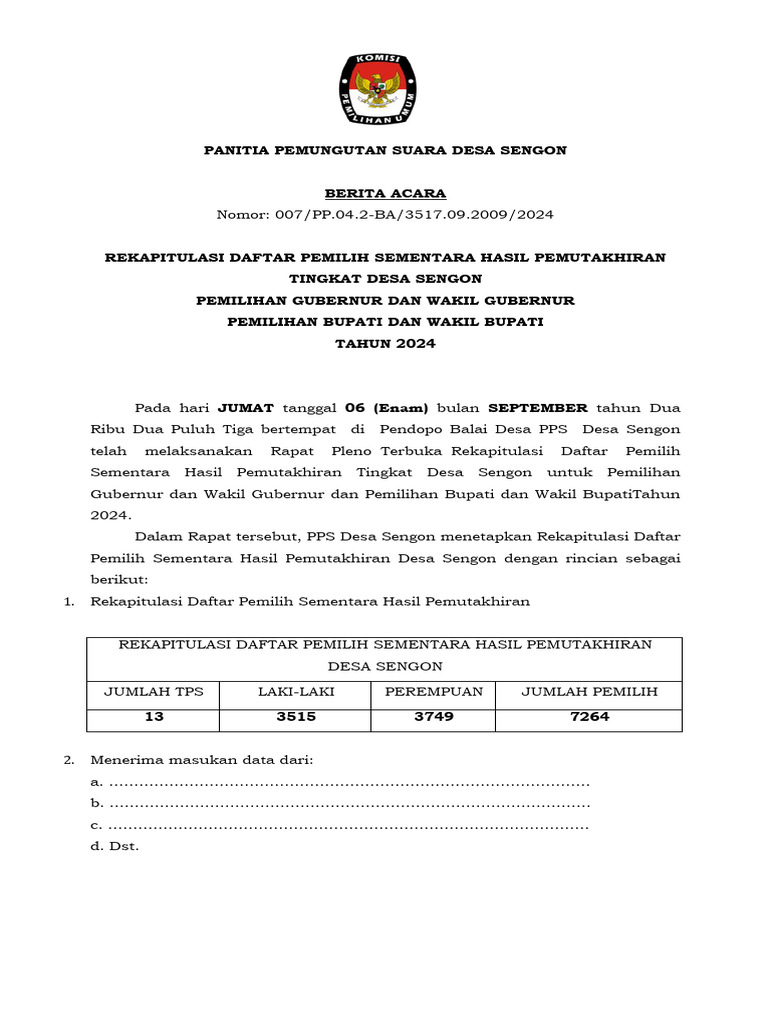 Ba Pleno DPSHP Sengon | PDF