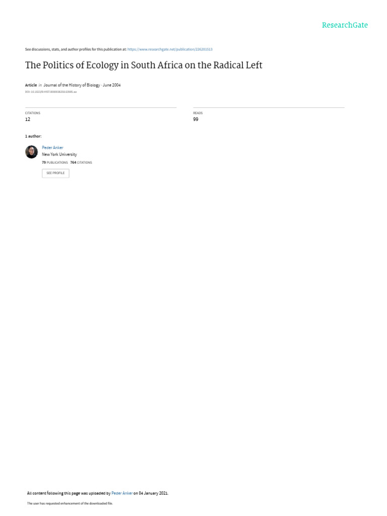 Ecology and Radical Politics in South Africa | PDF | Holism | Ecology