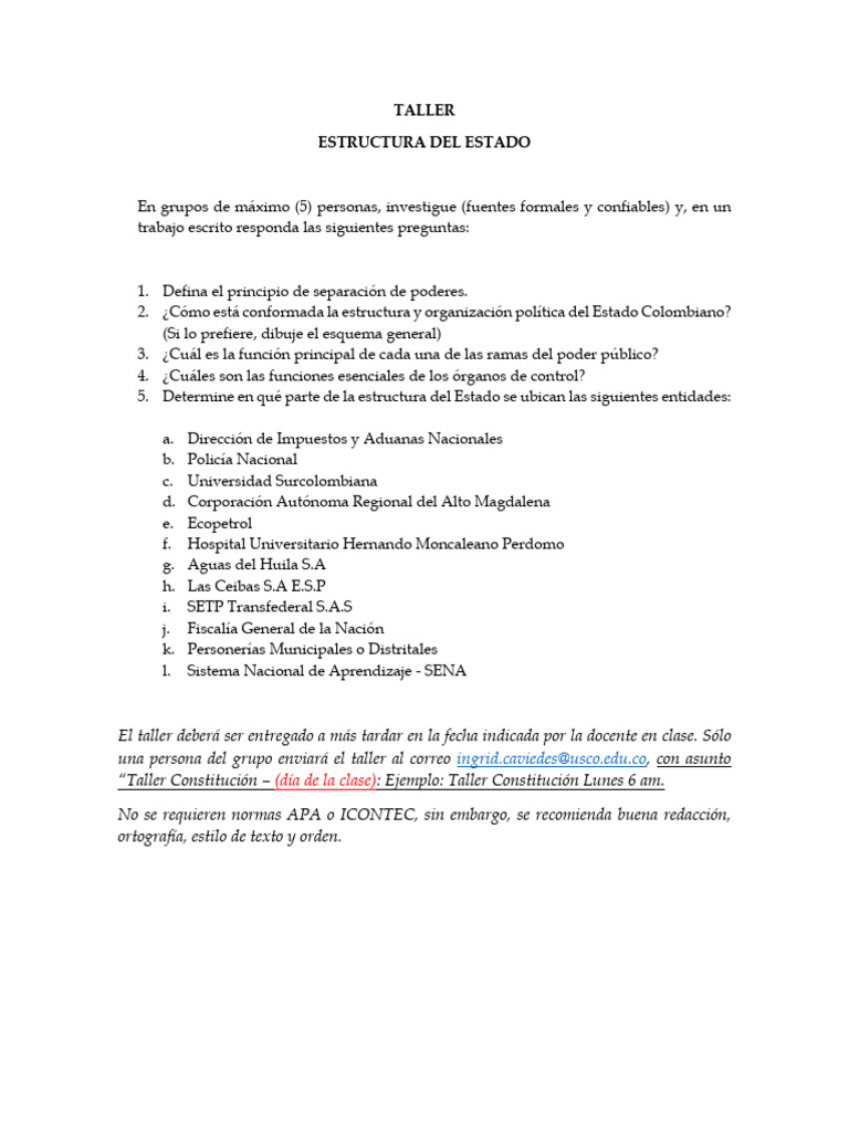 Taller Estructura Del Estado (5p) | PDF