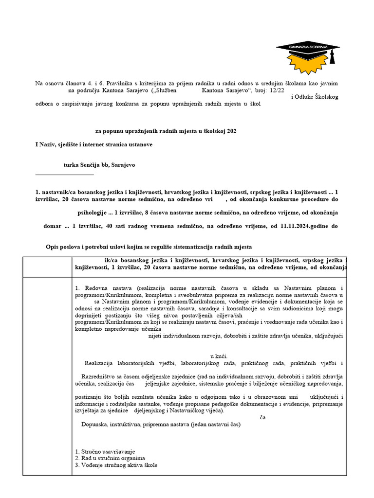 Tekst Konkursa Gimnazija Dobrinja 4.10.2024 | PDF